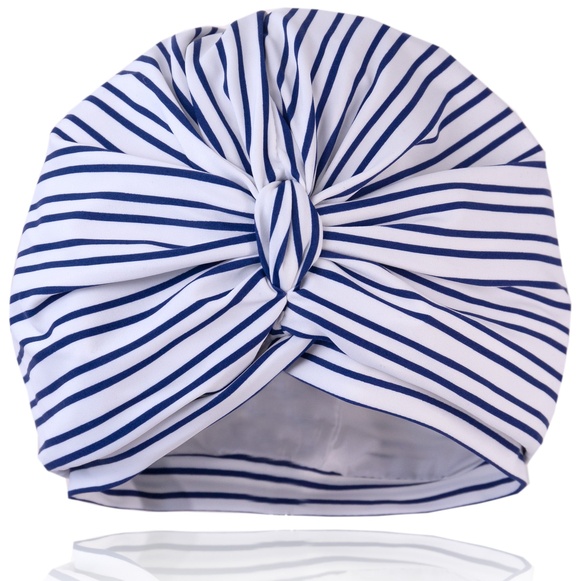Blue & White Shower Turban - Women's Waterproof Navy Twin Stripe Lycra ...