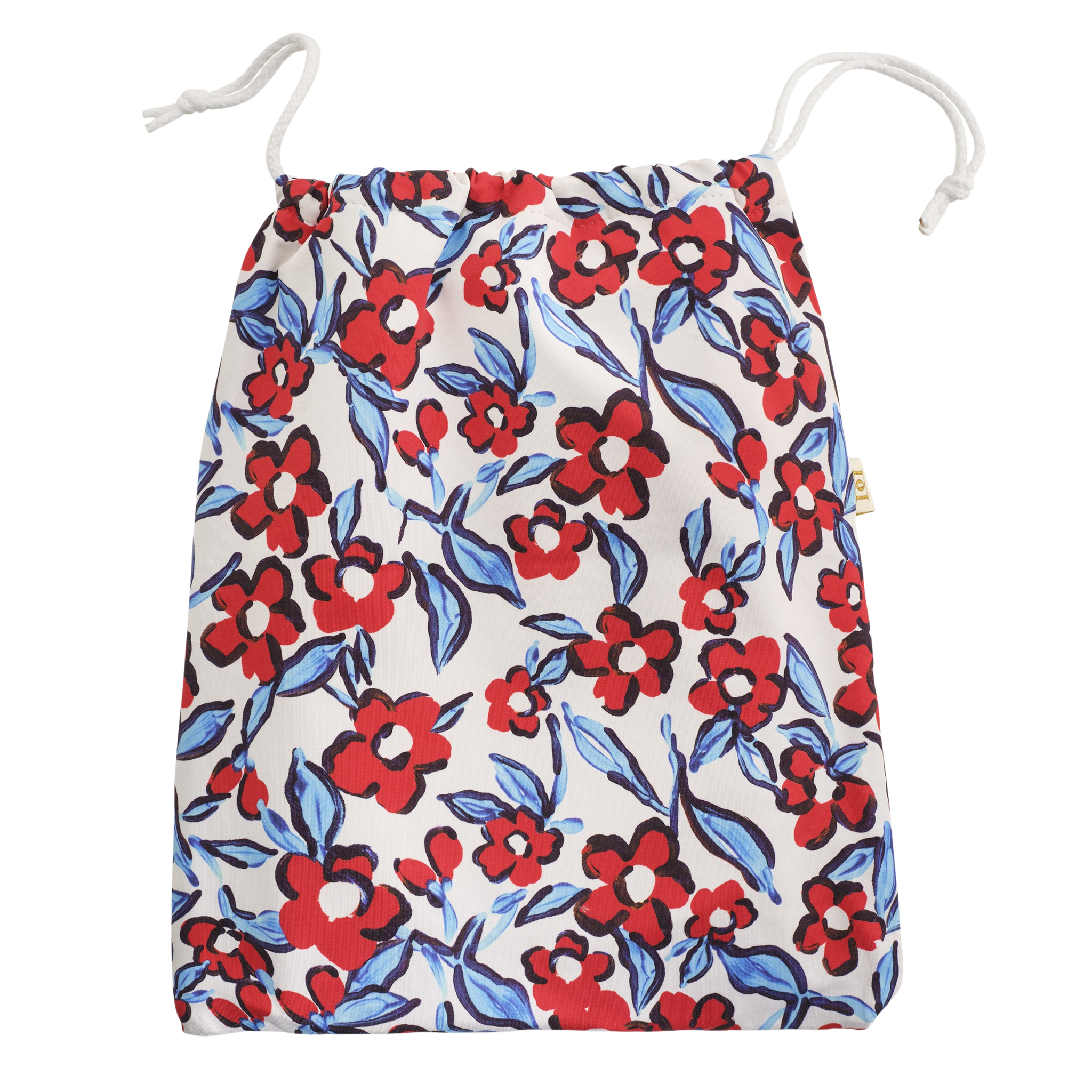 British Made Lycra Drawstring Washbag - Red & Blue Floral Print ...