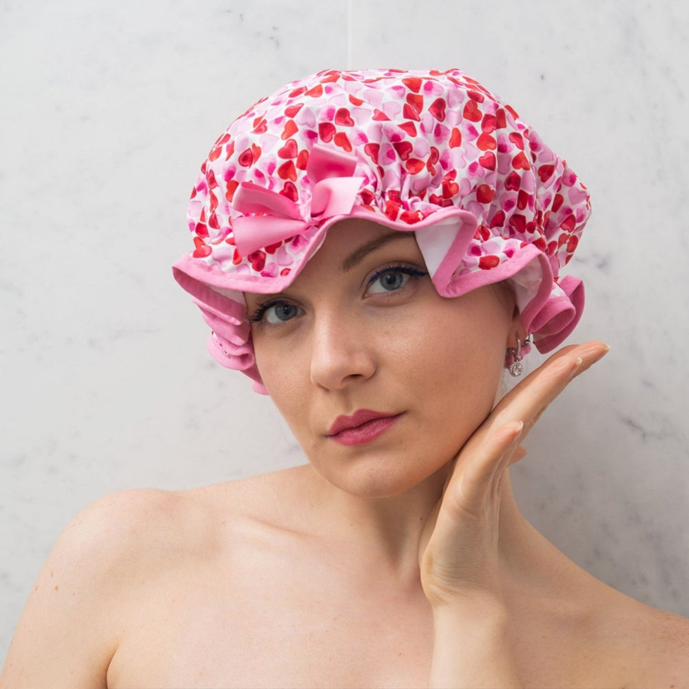 Beautiful range of British made luxury shower caps and turbans